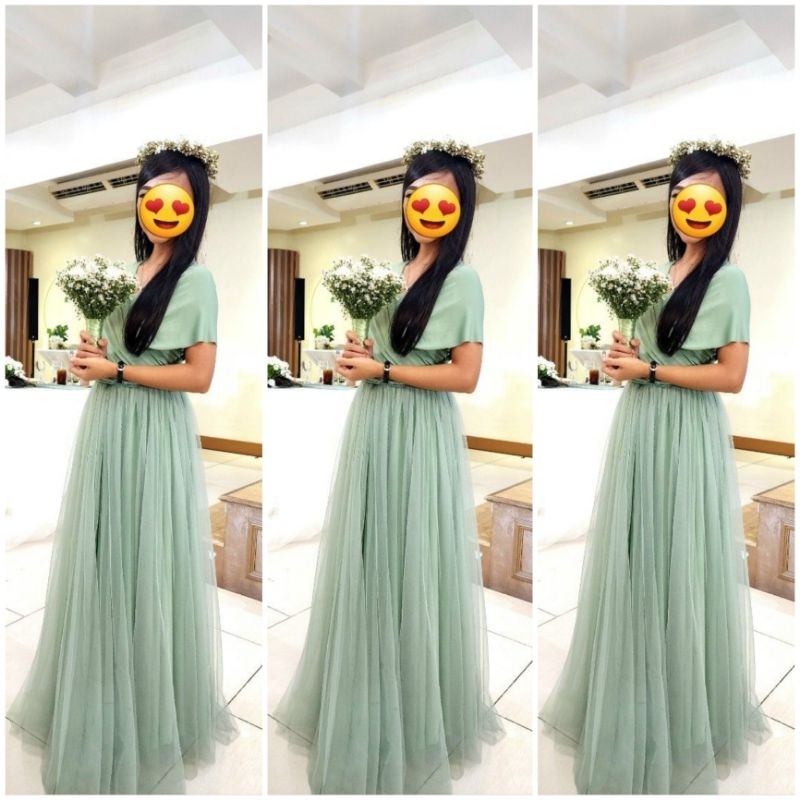 SAGE GREEN INFINITY DRESS WITH TULLE | Shopee Philippines