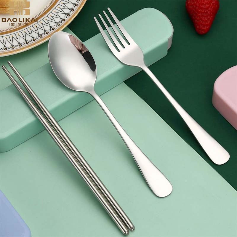 Stainless Steel 3In1 Fork Spoon and Chopsticks Portable Cutlery Set w ...