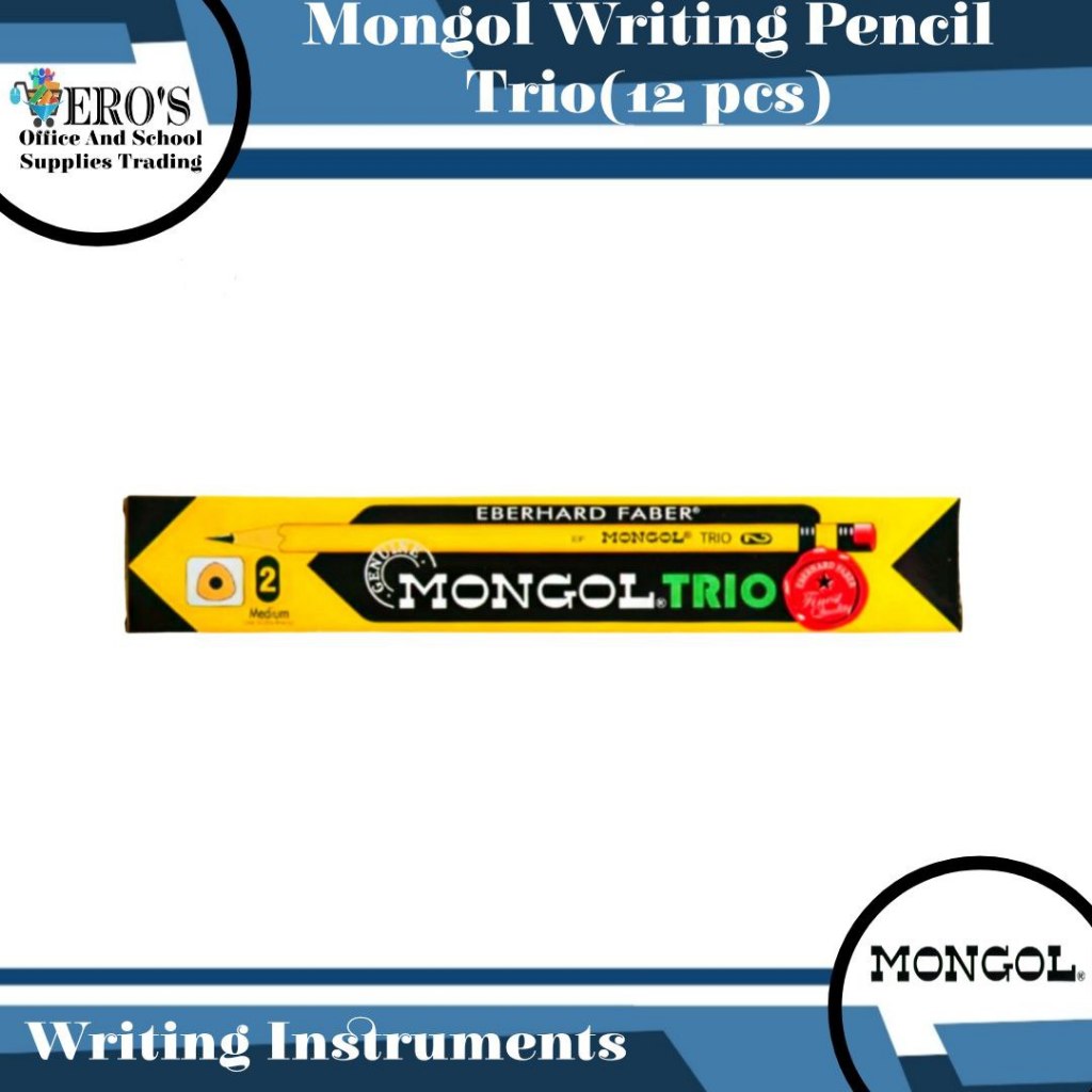 Mongol Pencil Trio with Eraser (12 pcs/box) | Shopee Philippines
