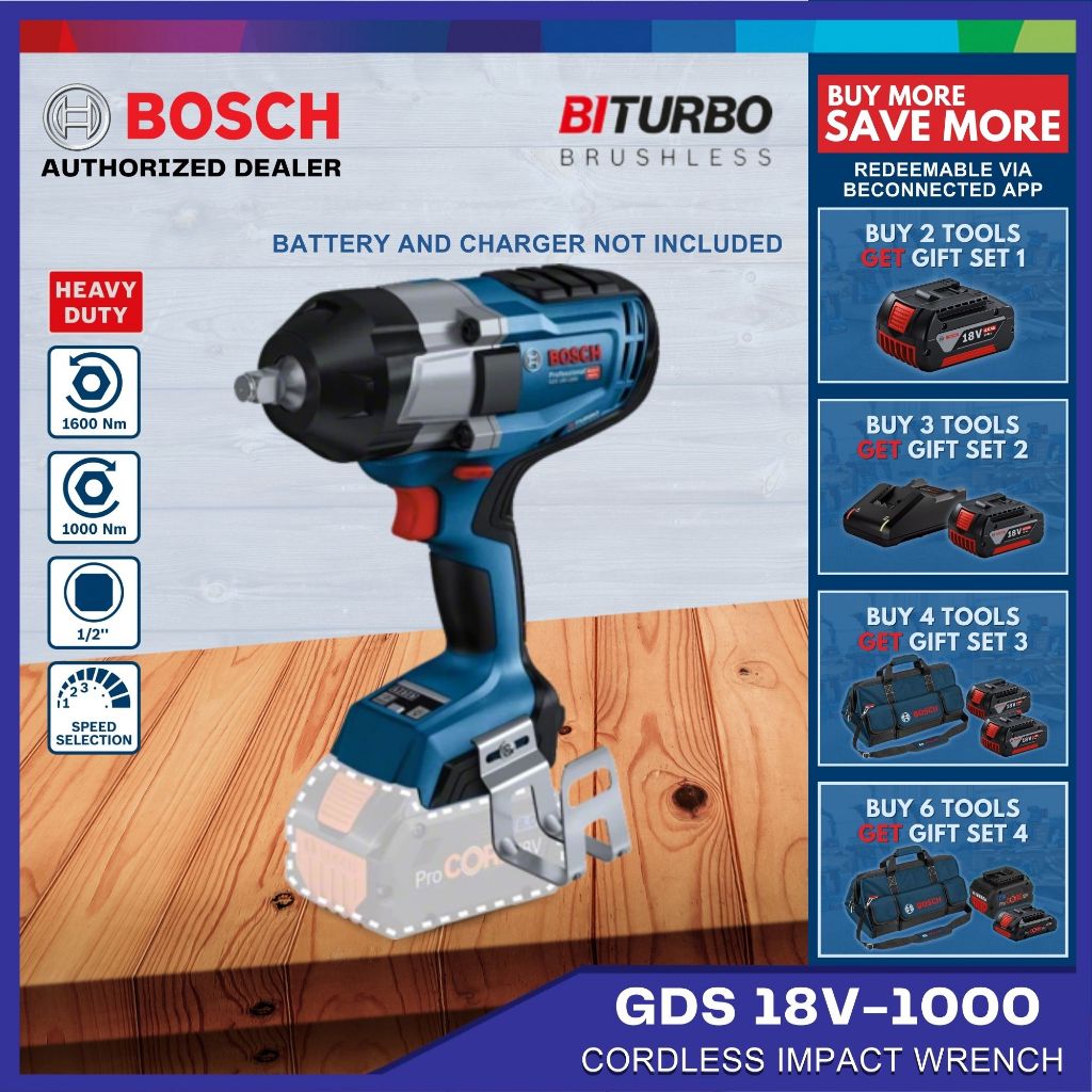 Bosch Impact Wrench Biturbo GDS 18V-1000 Solo 06019J83L1 Heavy Duty HD-CORDLESS 18V Power Tool ...