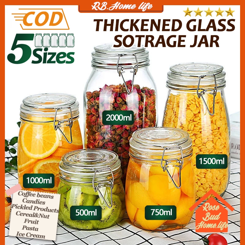 round glass airtight jar Food Container Jar snack organizer storage ...