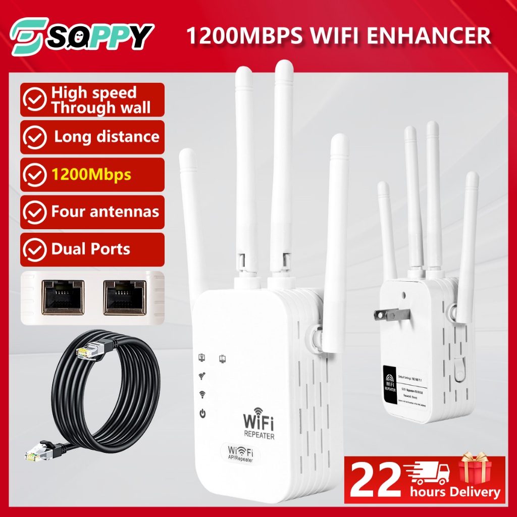 Wi-Fi Repeater 2.4G/5G 1200Mbps Network Signal Extender Wireless Router ...