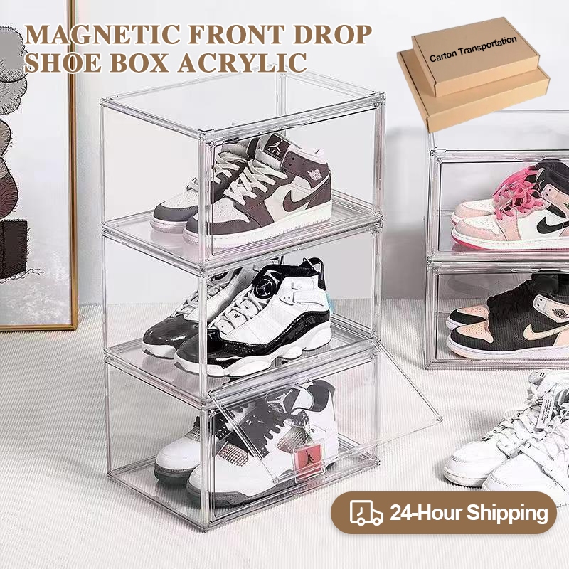 Acrylic transparent shoe rack box Stackable Magnetic cabinet shoe box ...