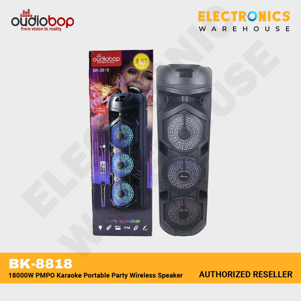 Oudiobop BK-8818 18000W PMPO Karaoke Portable Party Wireless Speaker ...