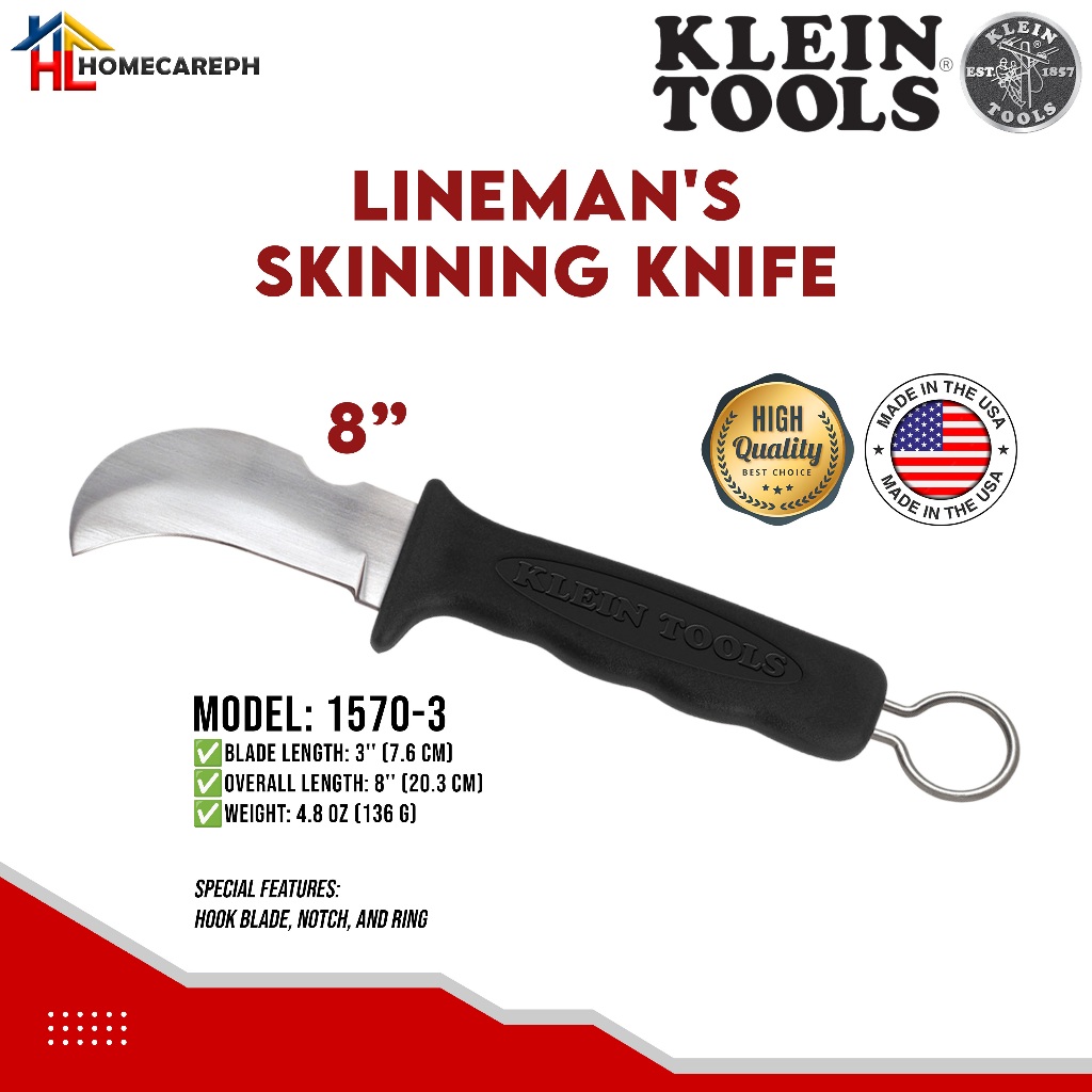 Klein Tools Lineman's Skinning Knife for Electrical 8 inches 1570-3 ...