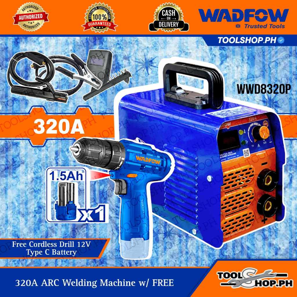 WADFOW Inverter Welding Machine 320A W/ Free Cordless Drill 12V & 3m ...
