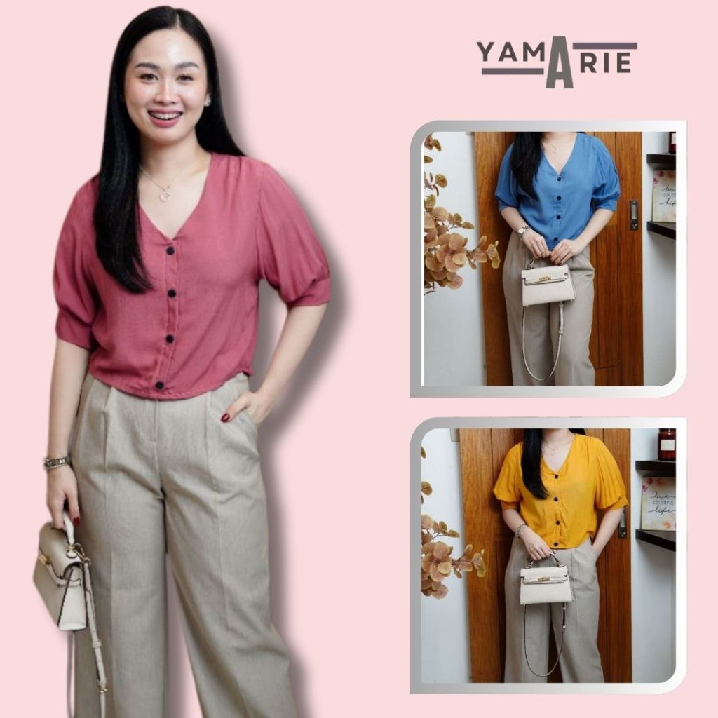 YAMARI.PH Casual Loose Sleeves Challis buttondown Basic Top | GIANA | Shopee Philippines