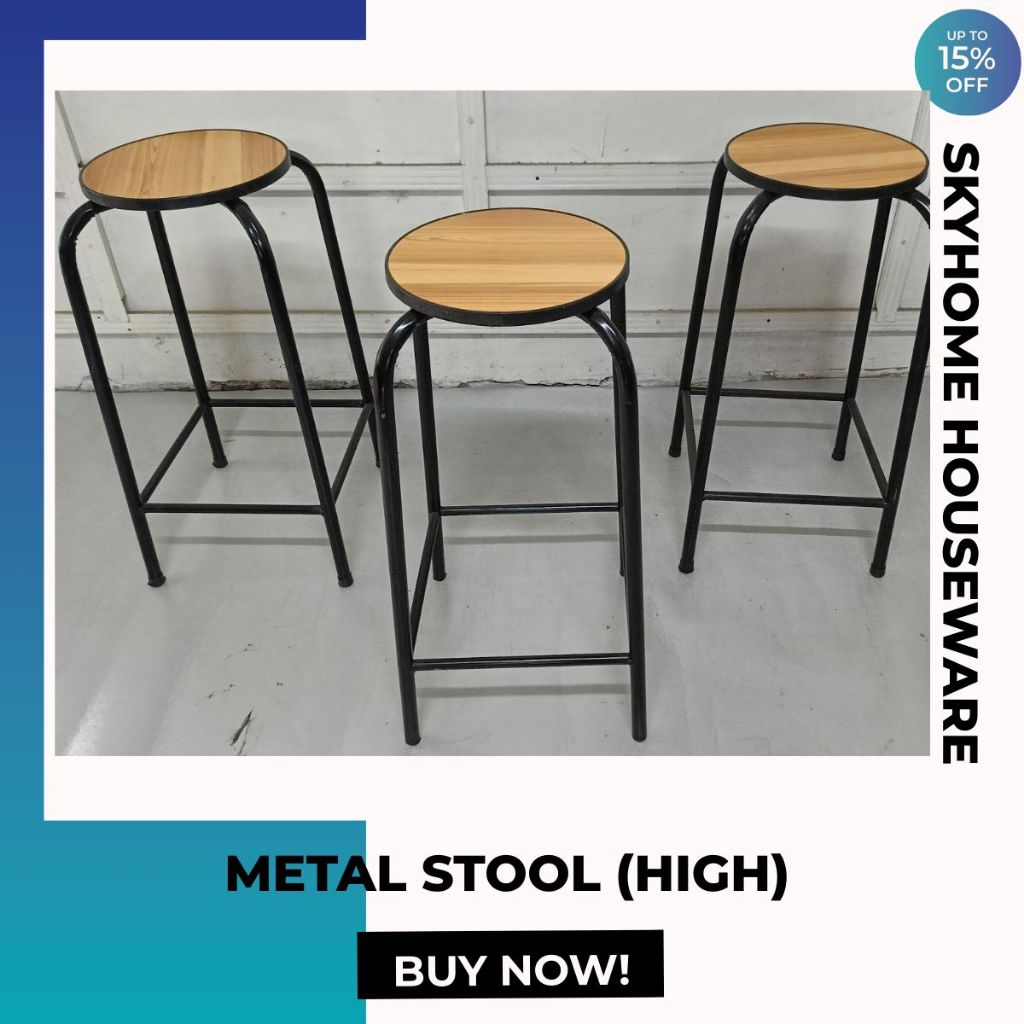 Stool Round Chair Heavy Duty Metal & Wood /BAR CHAIR/BAR STOOL (FULLY ...