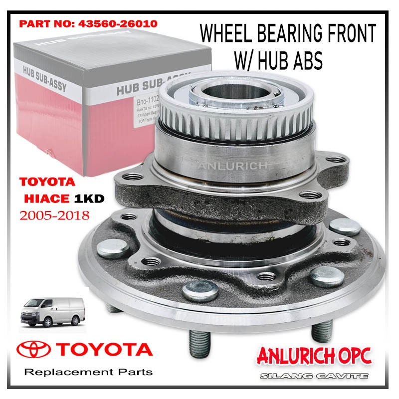 WHEEL HUB BEARING FRONT W/ABS TOYOTA HIACE 1KD 2005-2020 Part no: 43560 ...
