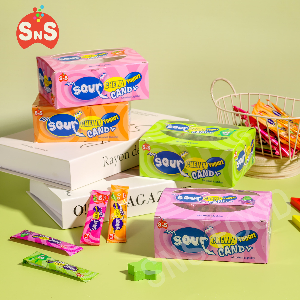 Sour Chewy Yogurt Candy Orange / Grape / Strawberry Sweet Sour And ...