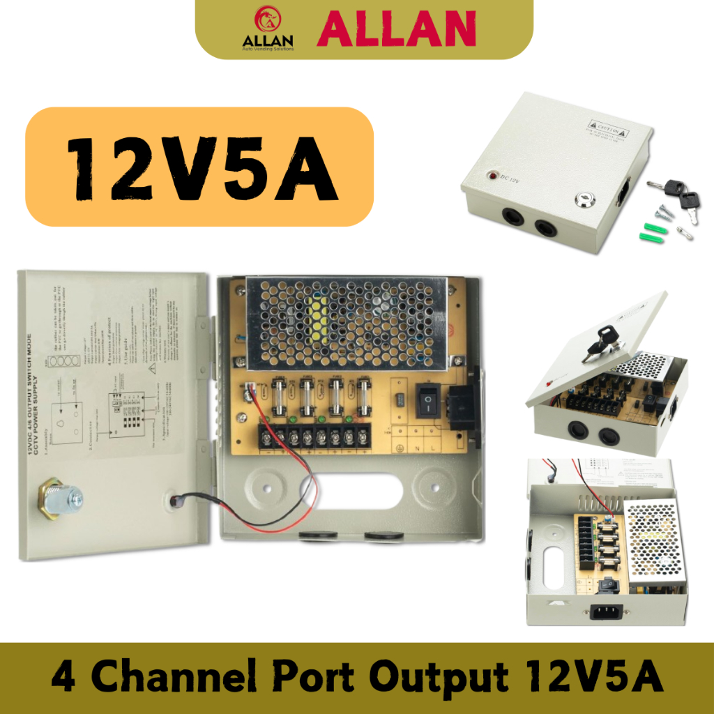 ALLAN 4 Channel Port Output 12V5A DC CCTV PTC Fuse Distributed Power ...