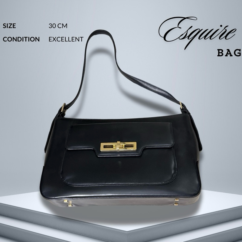 PRELOVED 0RIGINAL ESQUIRE BLACK LEATHER SHOULDER BAG (30 cm) | Shopee ...