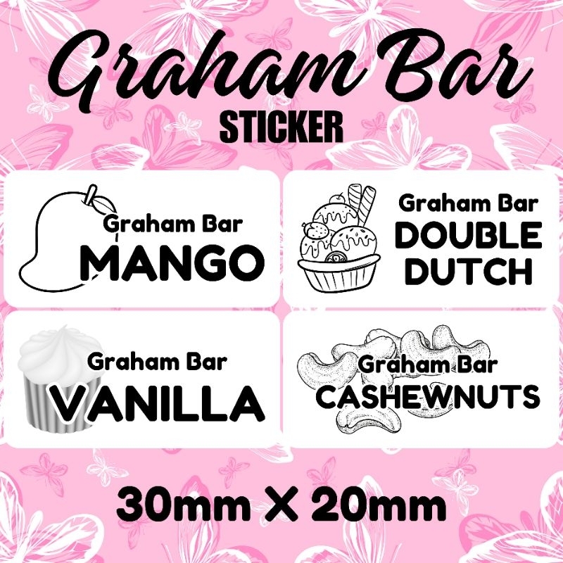100pcs Graham Bar Sticker Label (black&white) Waterproof | Shopee ...