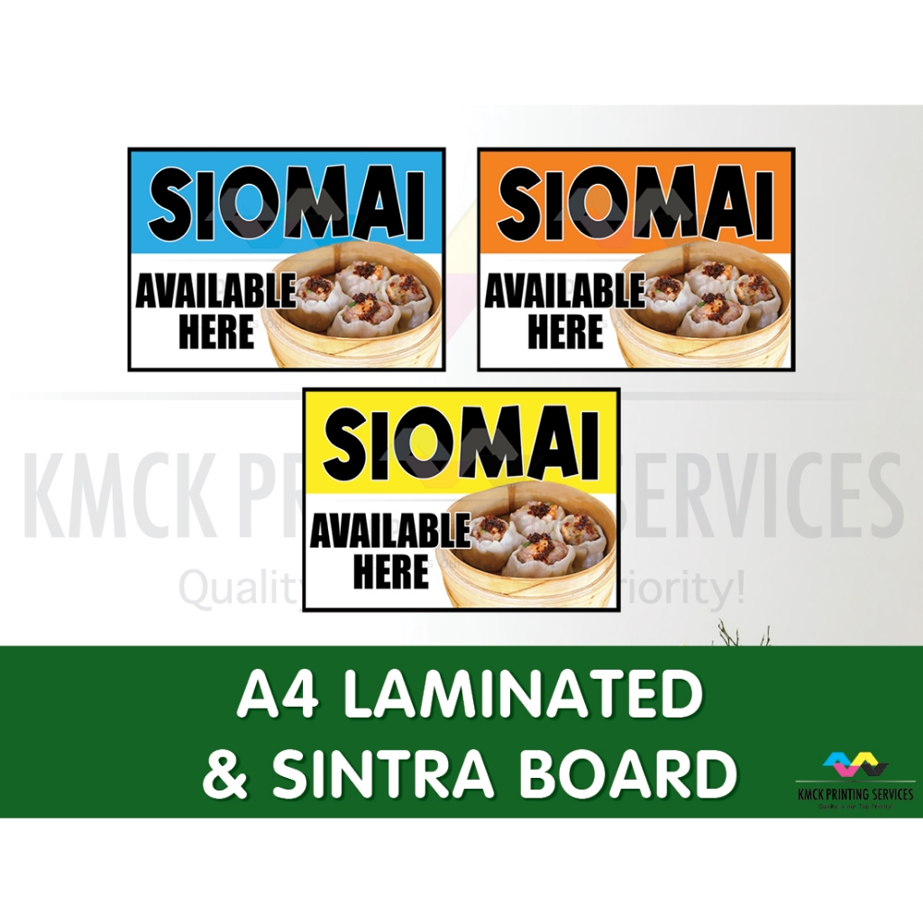 Siomai Available Here Signages Laminated | Sintra Board | Shopee ...