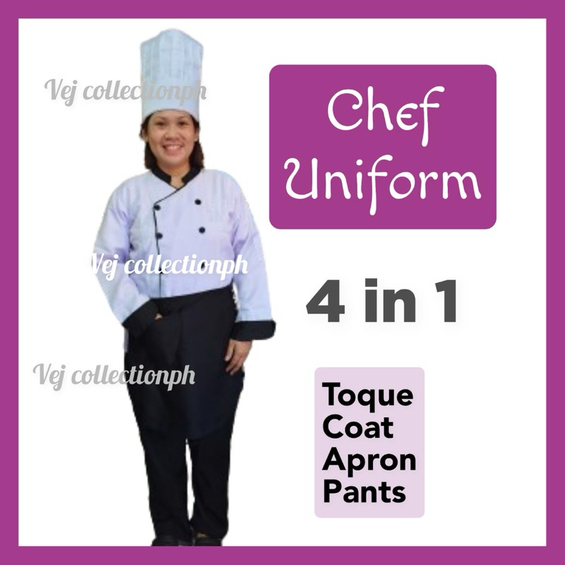 [VEJ CO.] CHEF UNIFORM SET ( 4 IN 1 ) CHEF COOK UNIFORM | Shopee ...