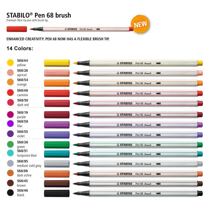 STABILO Pen 68 Brush Fiber Tip Marker Pen For Calligraphy Art Coloring