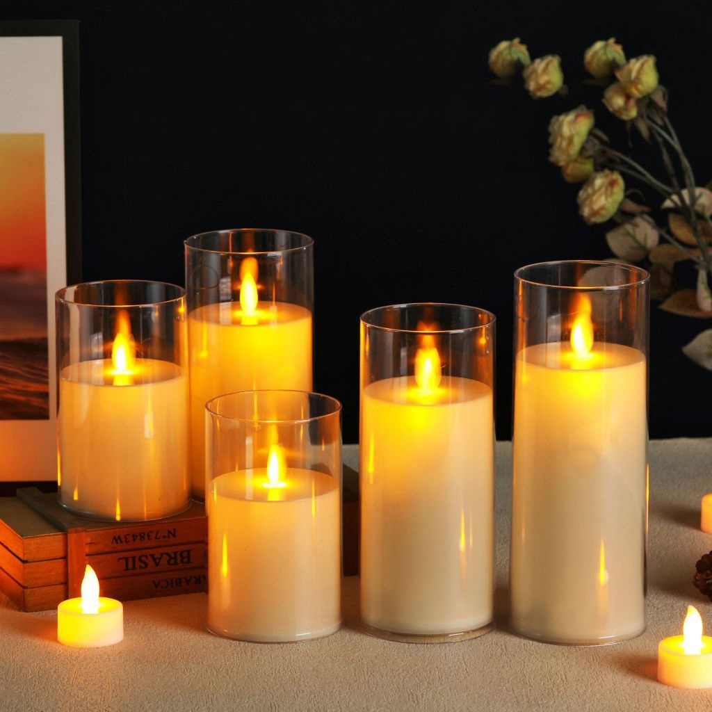 Led Candle in Glass Flameless Candle With Glass Cover for Home Wedding ...
