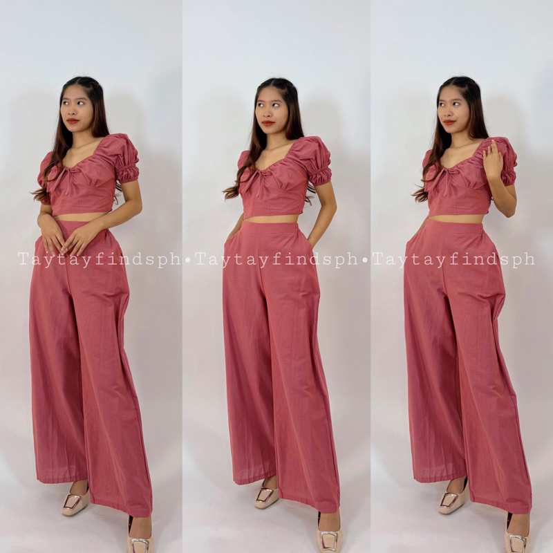 SAIREL PUFF TIE AND WIDE LEG PANTS COORDINATES | taytayfindsph | Shopee ...