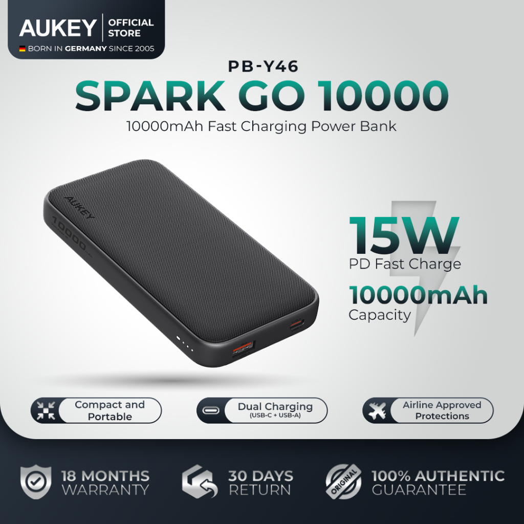 AUKEY PB-Y46 Spark Go 10000mAh Power Bank | Fast Charging, Compact & Portable Charger | Shopee ...