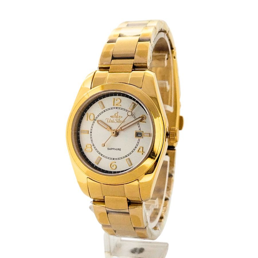 UniSilver TIME Women's Gold /Silver Sapphire Glass w/ Date Analog ...