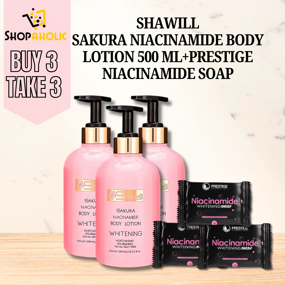 Shawill Cosmetics Sakura Niacinamide Body Lotion Care 500ml & PRESTIGE NIACINAMIDE SOAP | Shopee ...