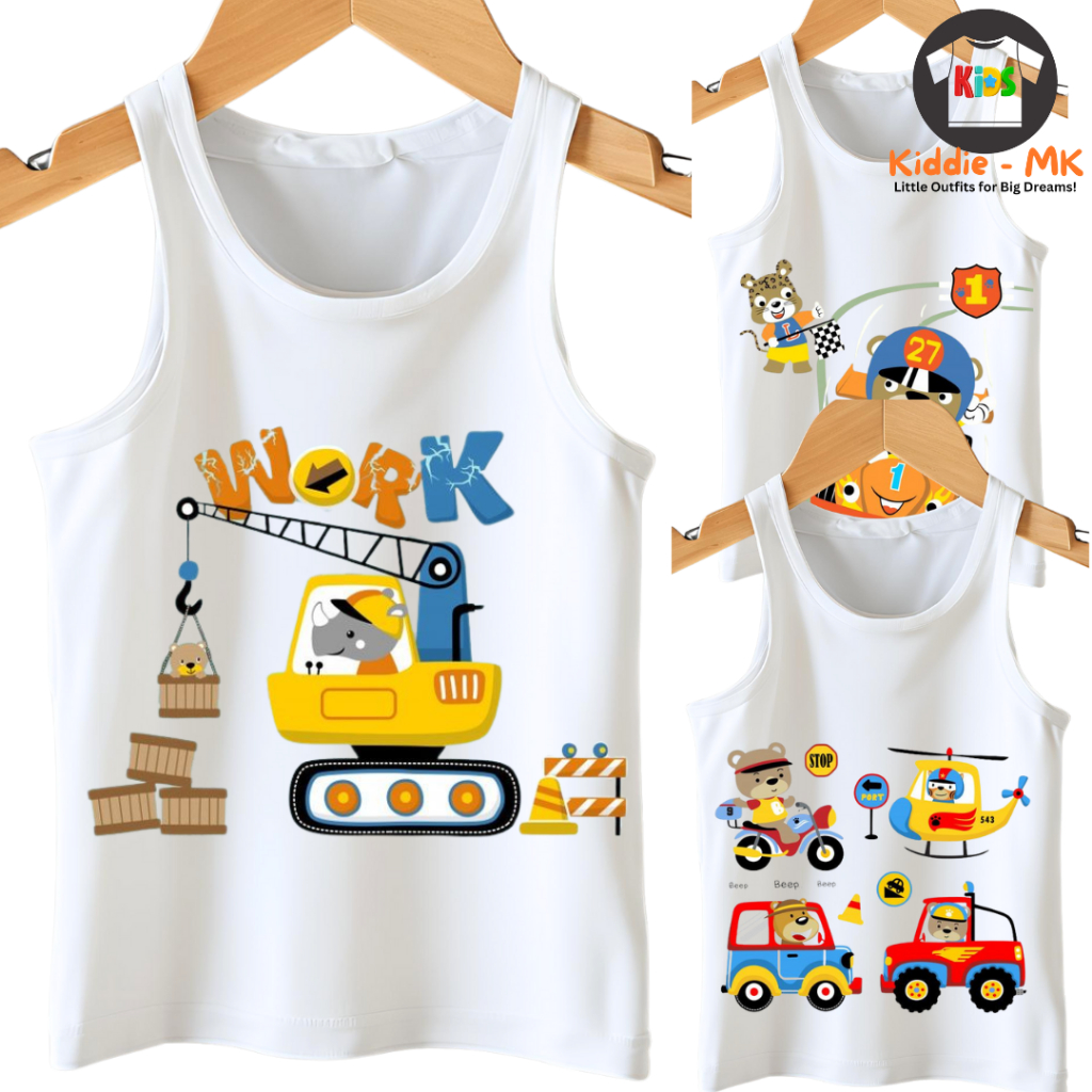 Kids Sando Top for Boys 1-8 years Old Assorted Cartoon Animals on ...