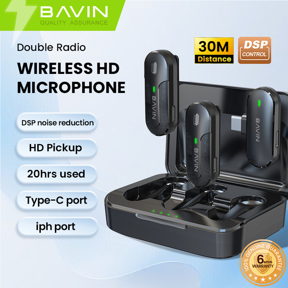 BAVIN MP102 / MP103 Wireless Lavalier Lapel HD Microphone w/ Type-C ...