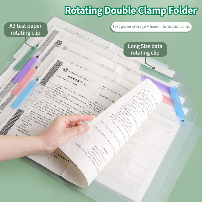 5 pcs Clear Folder Long Size Rotating Double Clip Folder PP File Floder ...