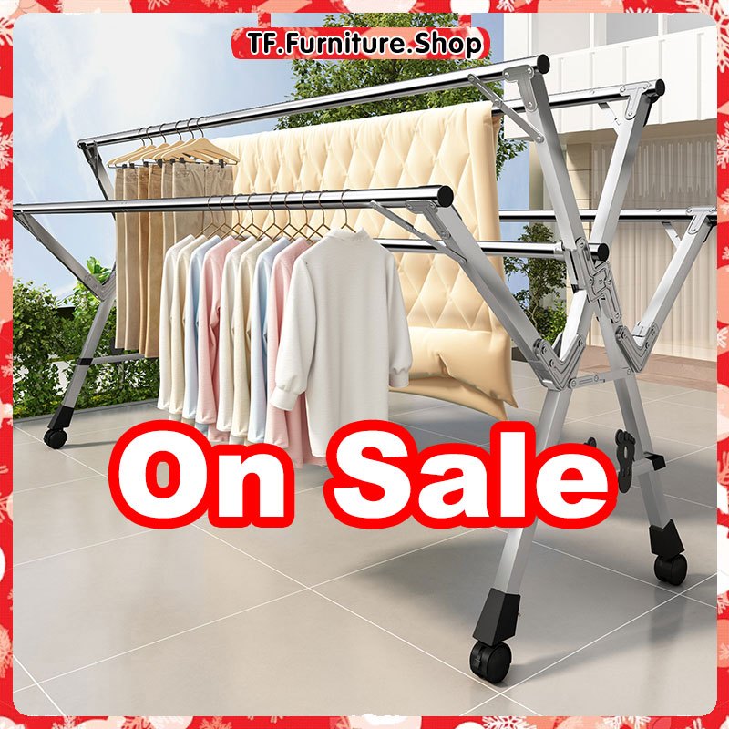 5 Rod Foldable Sampayan Stainless Hanger Stand Clothes Rack Drying Rack ...