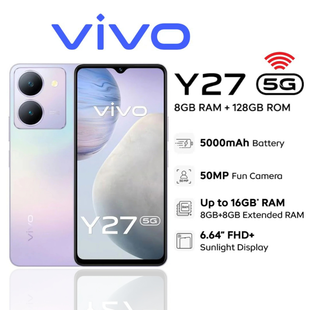 𝐕𝐈𝐕𝐎 Y27 5G l New Version 6GB+6GB Extended RAM + 128GB ROM l AI CAMERA l 6.64" FHD+ Sunlight ...