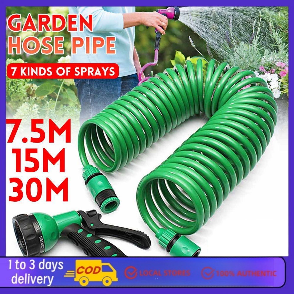 Retractable Coil Garden Hose Pipe – Expandable Reel Spray Tap Connector ...