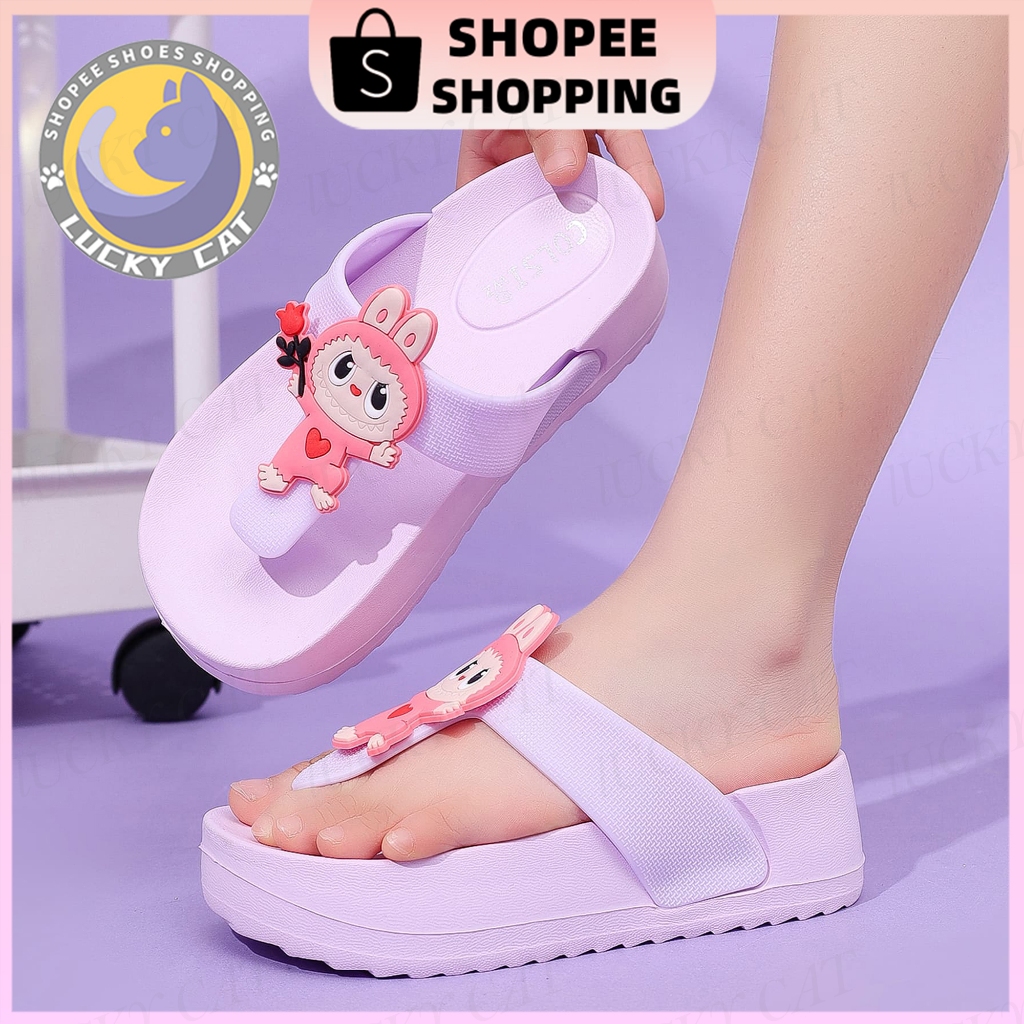 COD Labubu New Fashion Cartoon Slippers Flip Flops for Kids Girls Soft ...
