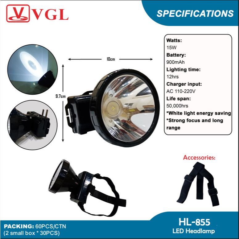 VGL RECHARGEABLE HEADLAMP ( HL 855 ) | Shopee Philippines