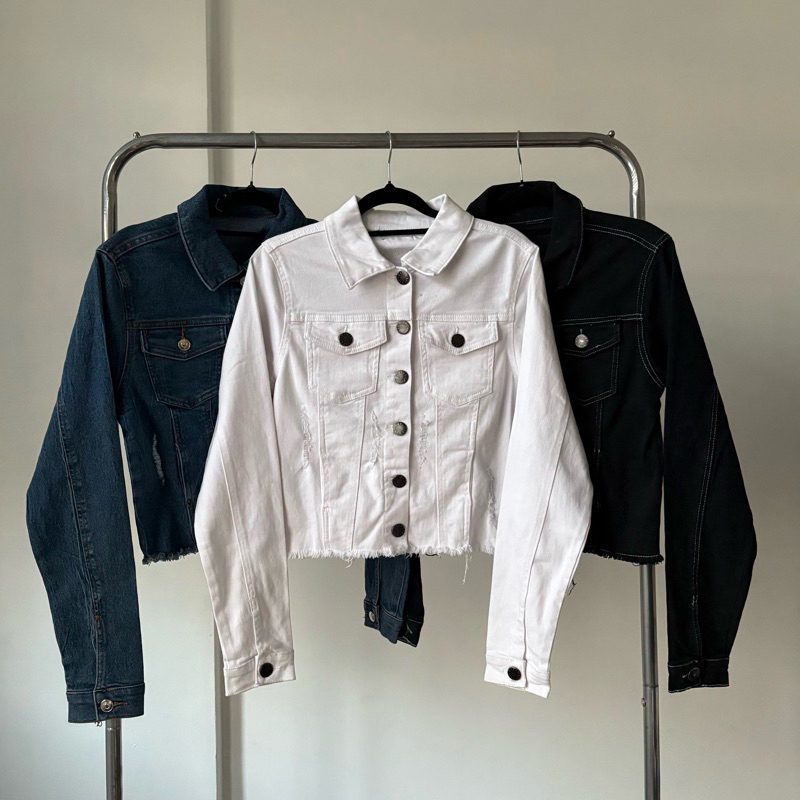 ZR Soft Denim Semi Tattered Jacket Womenswear | Shopee Philippines