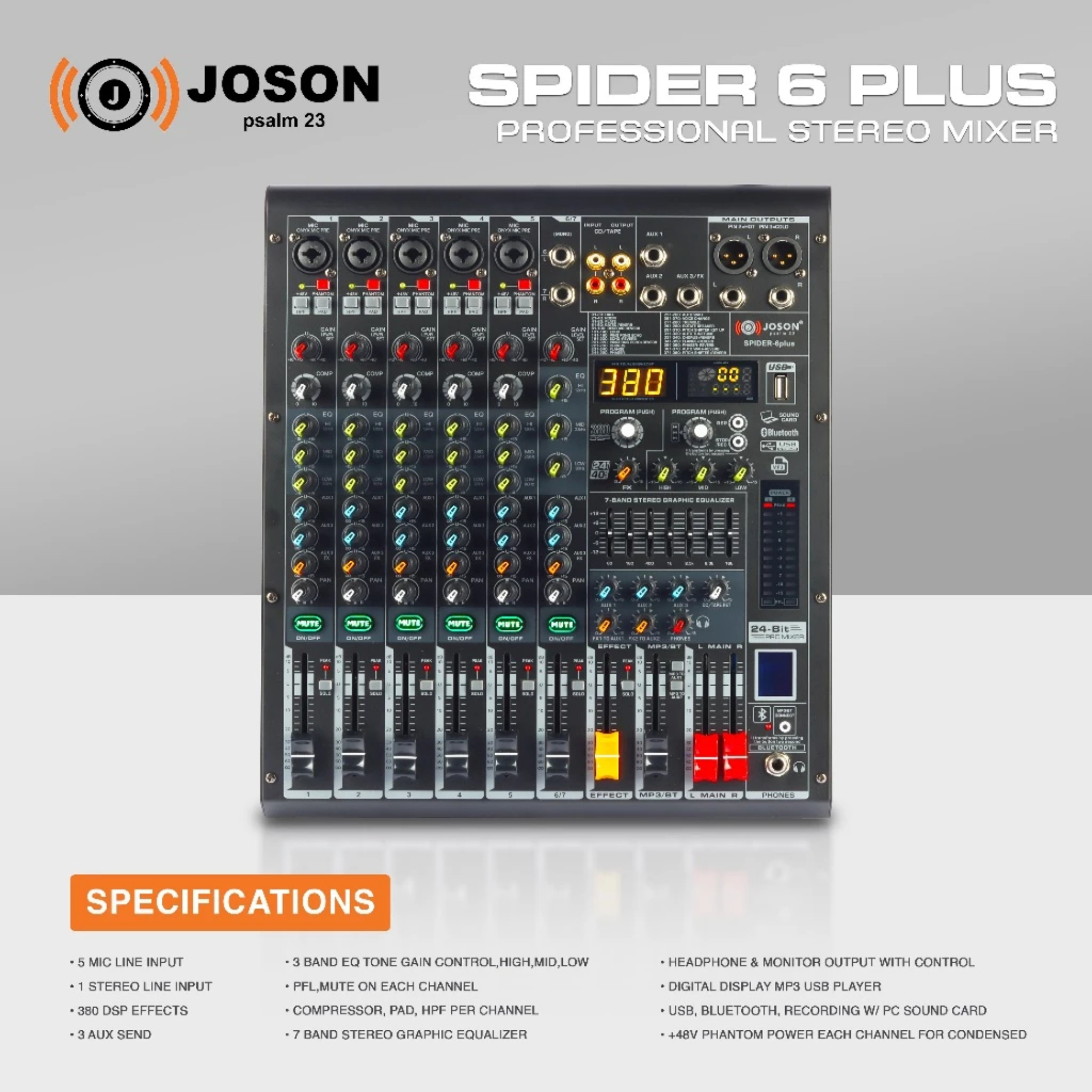Joson SPIDER 6 PLUS Professional Audio Mixer Sound Controller | Shopee ...