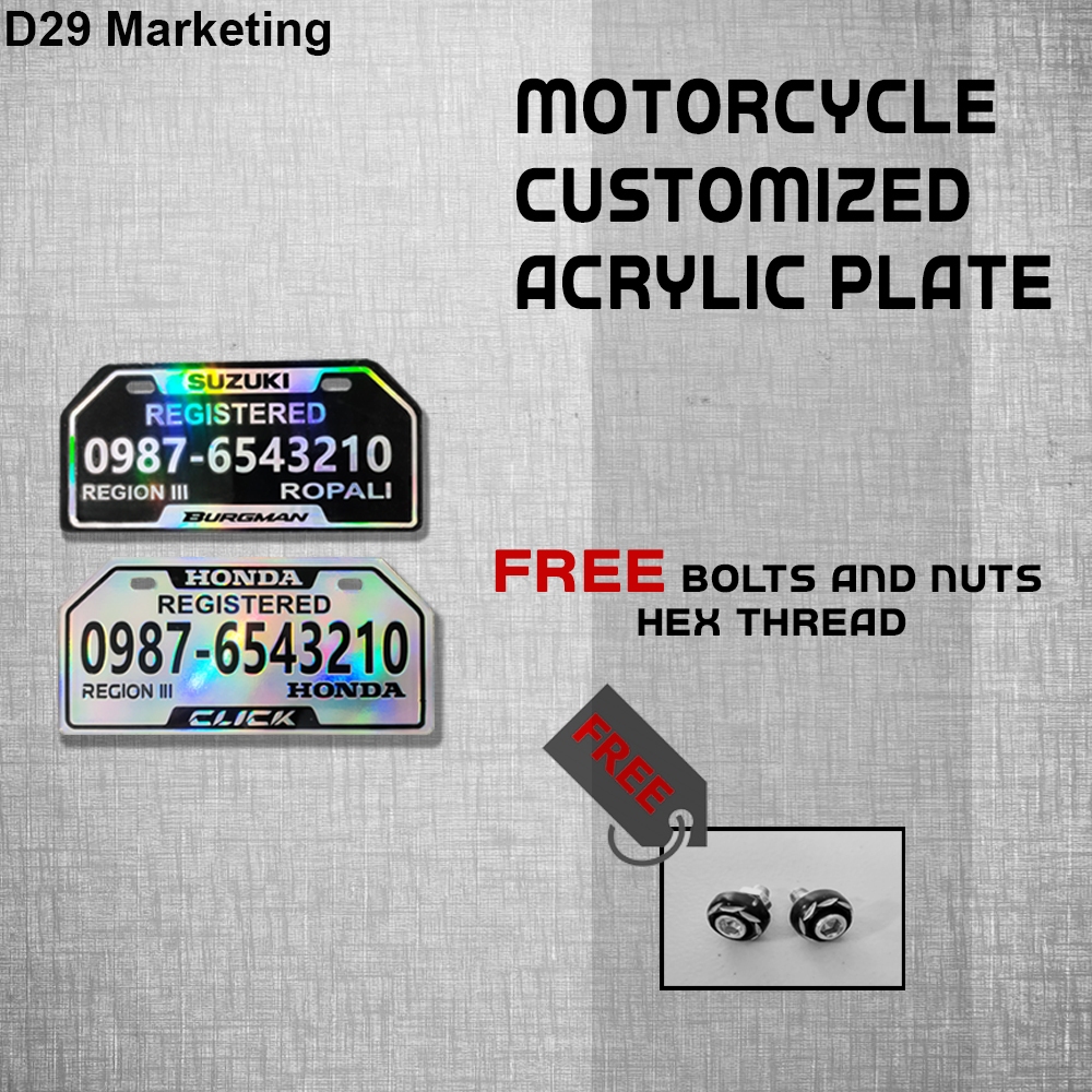 Motorcycle Plate Acrylic License Plate Customize HOLOGRAM (FREE PLATE ...