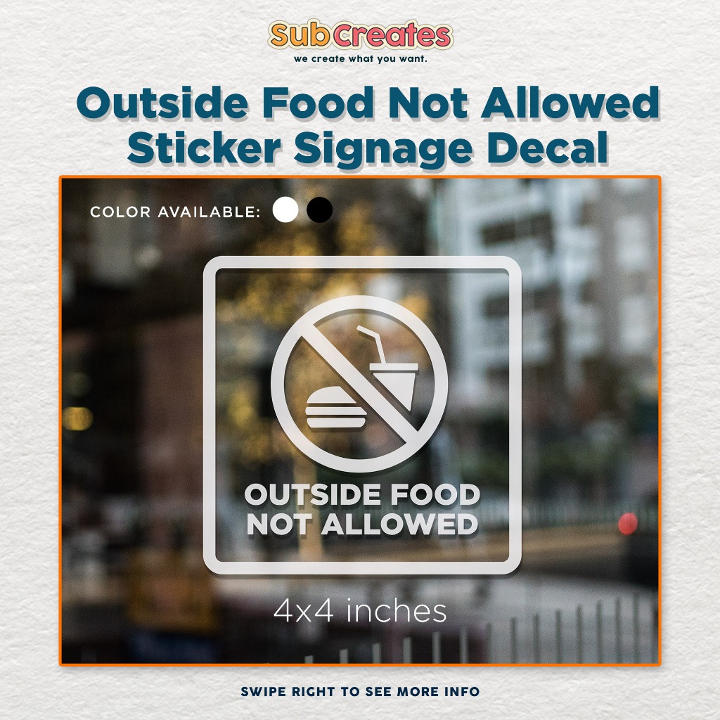 Outside Food Not Allowed Sticker Signage Decal - Good for Glass Doors ...