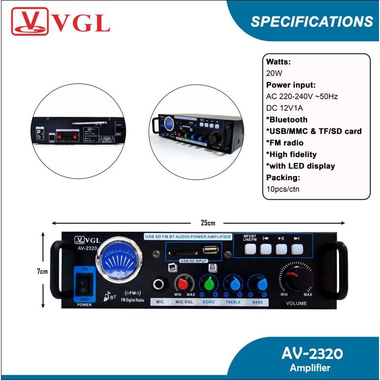 VGL BLUETOOTH AMPLIFIER (AV-2320) | Shopee Philippines