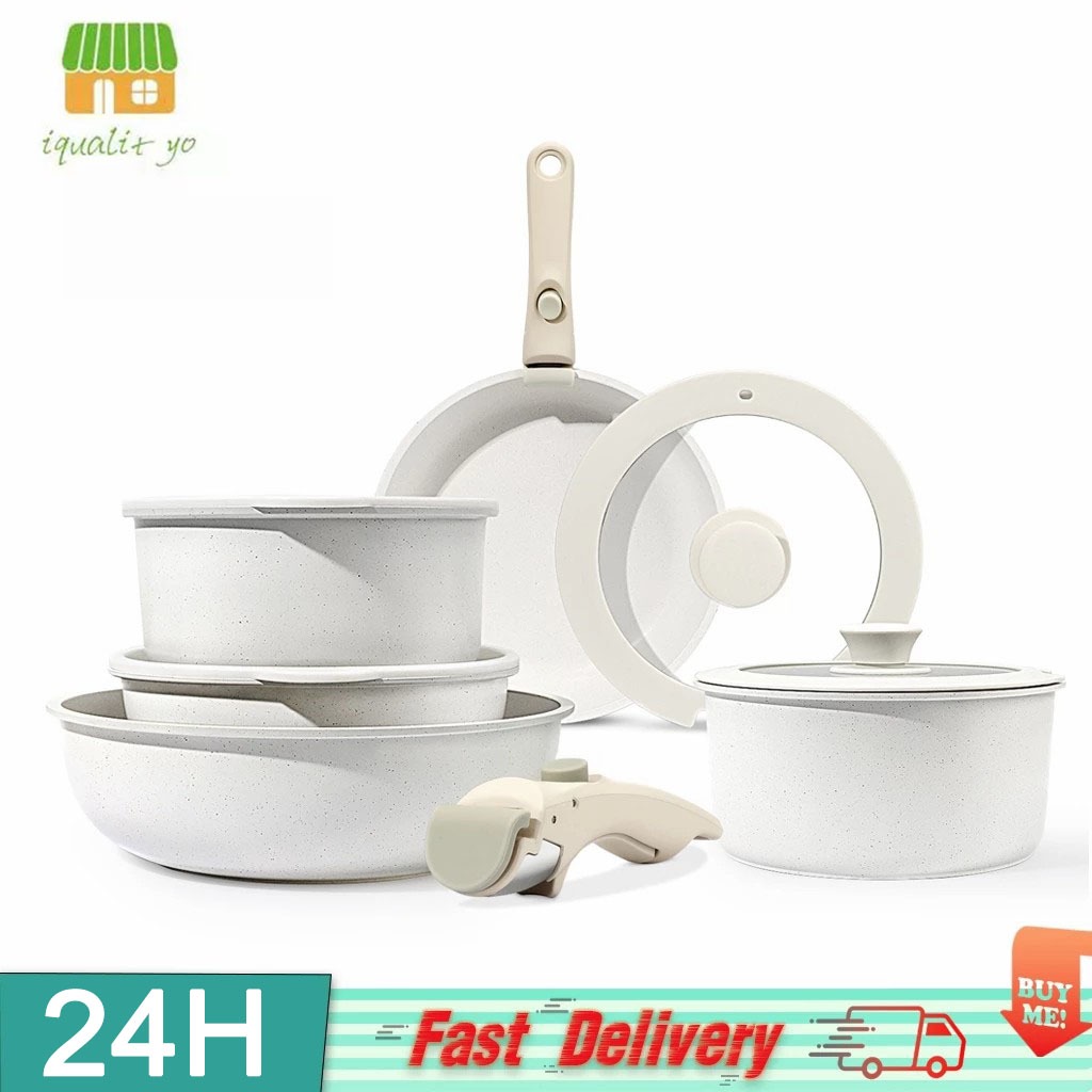 Non-stick Ceramic Rock Pan 5 Pcs Cookware Set Removable Handle PFOA ...