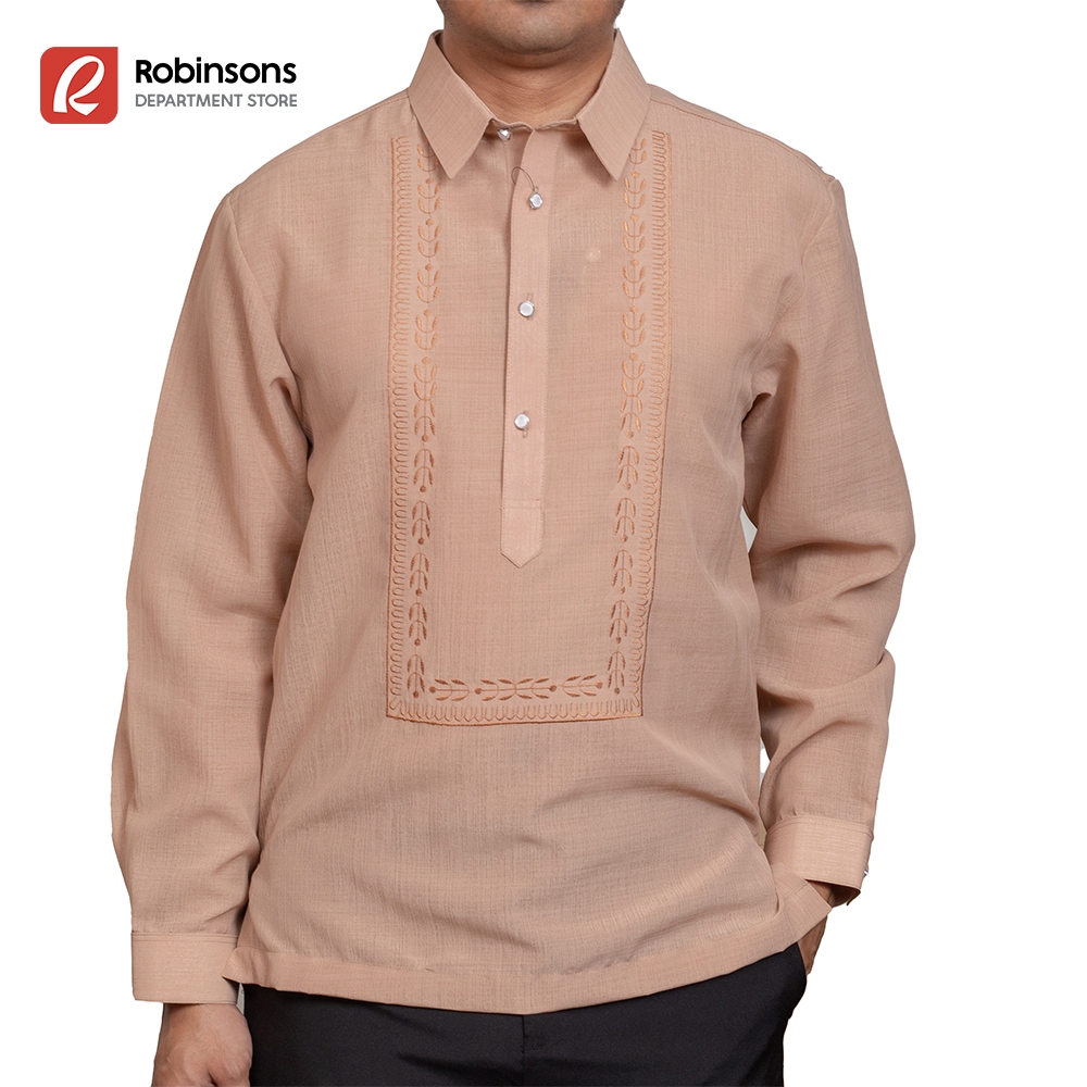 Executive Men's Longsleeves Jusi Barong with Embroidery (khaki ...