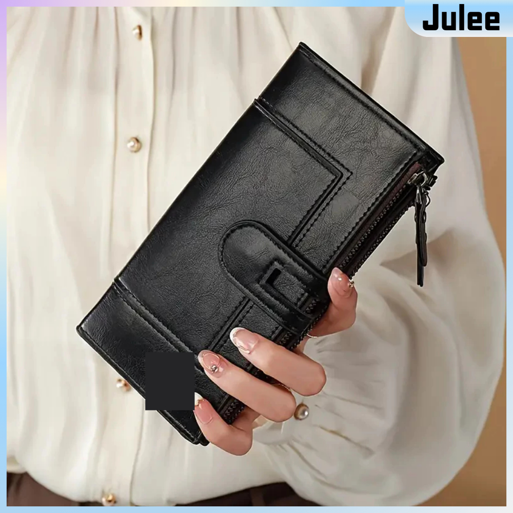 PU Leather Wallet Double Zipper Long Wallet Foldable Coin Purse Multi ...