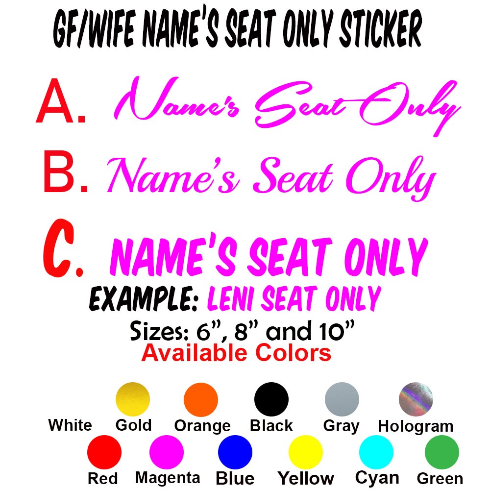 NAME LETTERING "SEAT ONLY" STICKERS CUSTOMIZE FOR MOTORCYCLE,MUGS ...