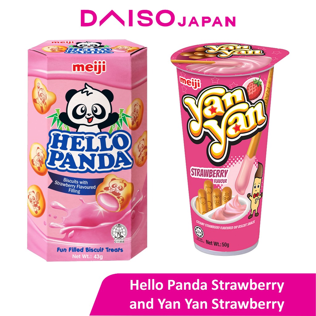 Daiso Meiji Hello Panda Biscuits Strawberry and YanYan Strawberry ...