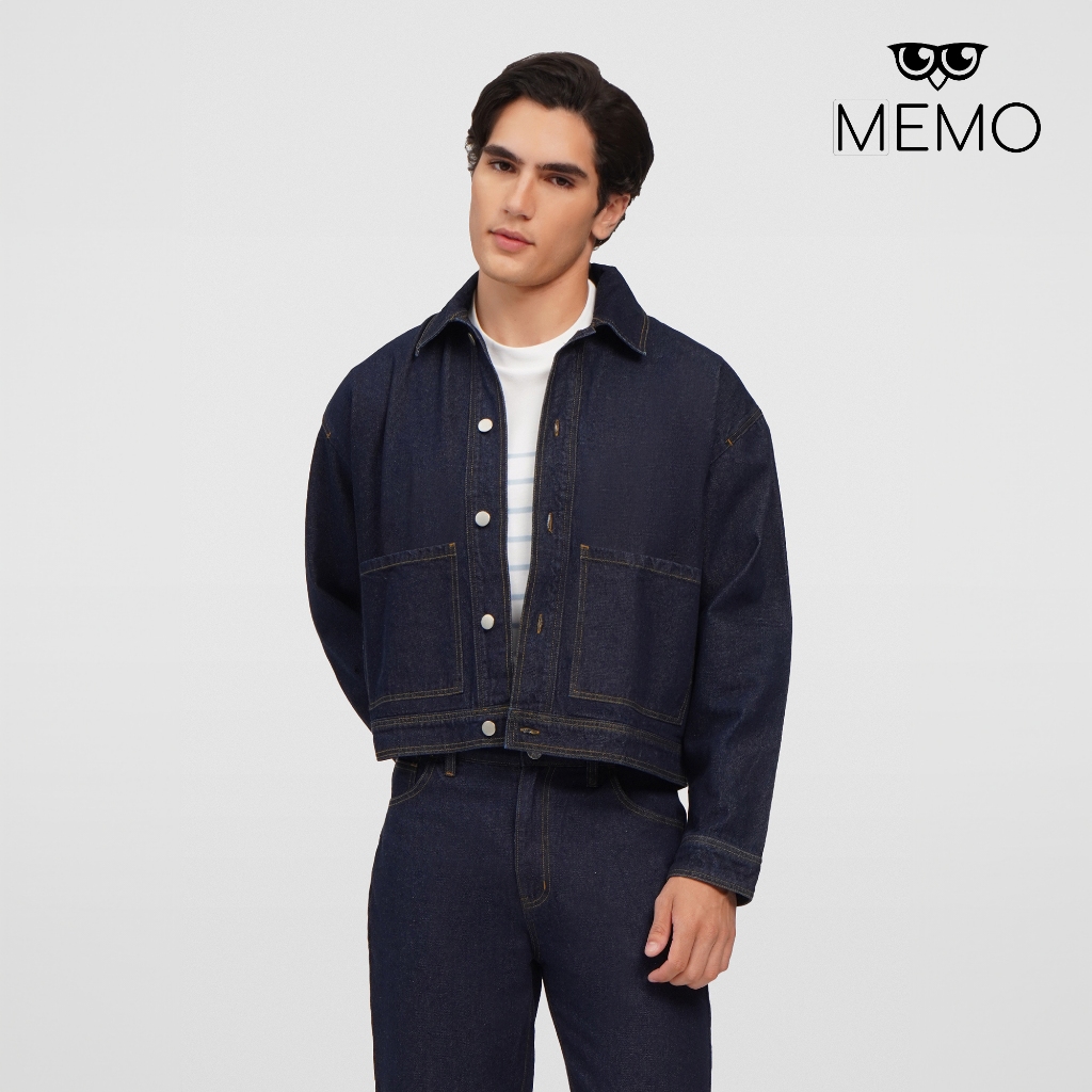 Memo Cropped Denim Jacket For Men (Dark Denim) | Shopee Philippines