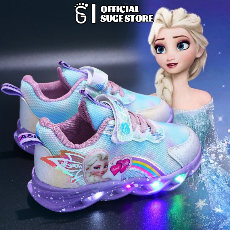 SUGE Frozen Shoes For Kids Girls Elsa Shoes With Led Lights Korean ...