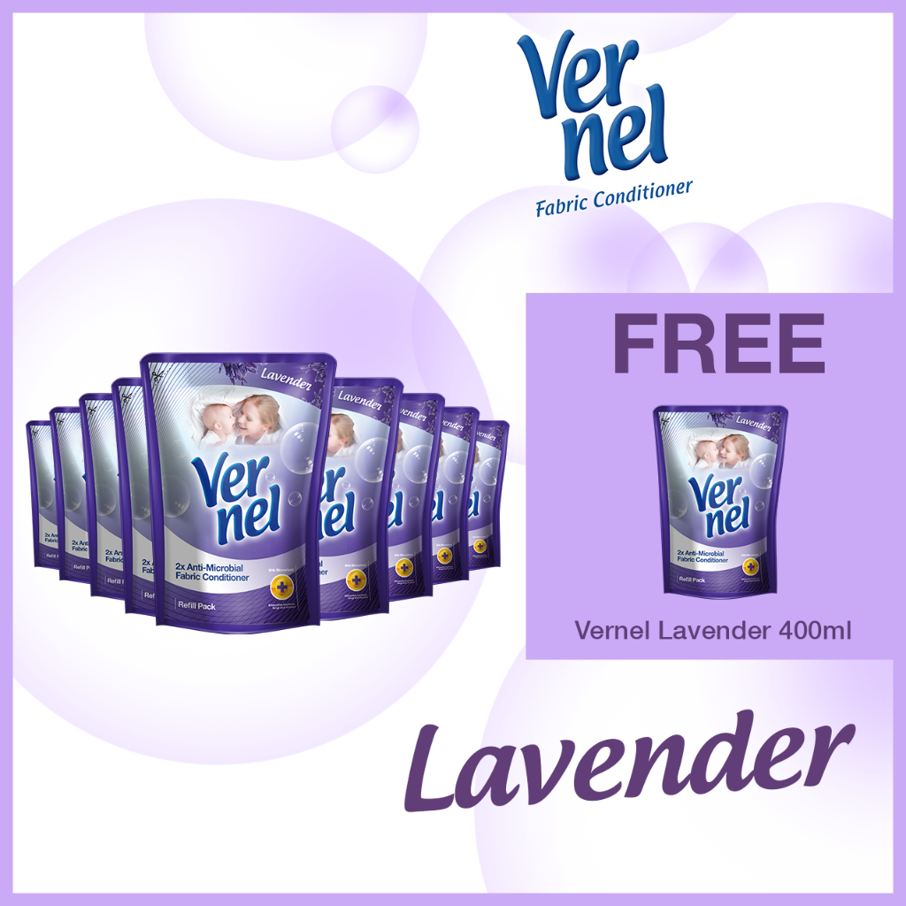 Vernel Lavender Fabric Conditioner 400ml x (9 Packs) + 1 Free (Promo ...