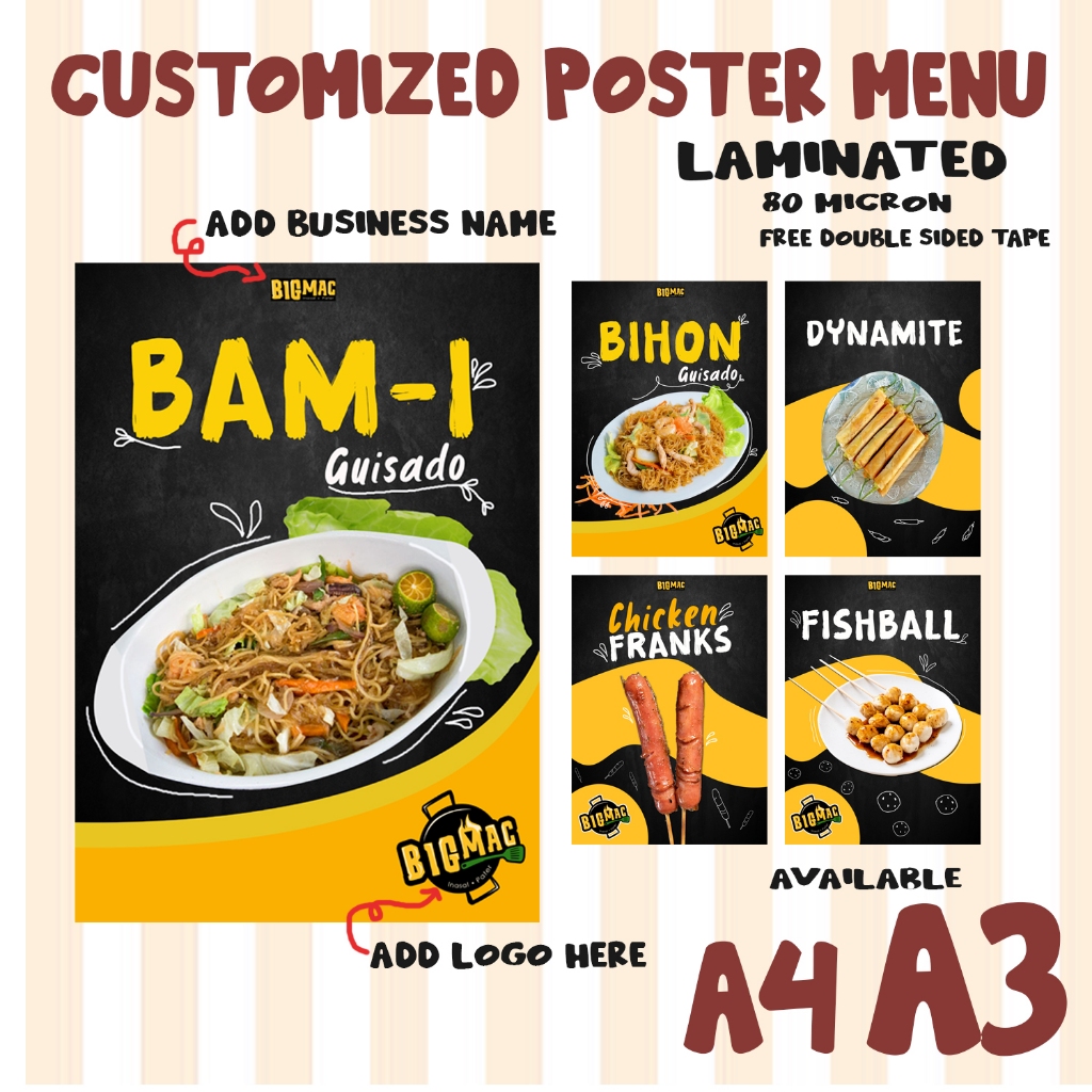 Customized food poster menu laminated | Shopee Philippines