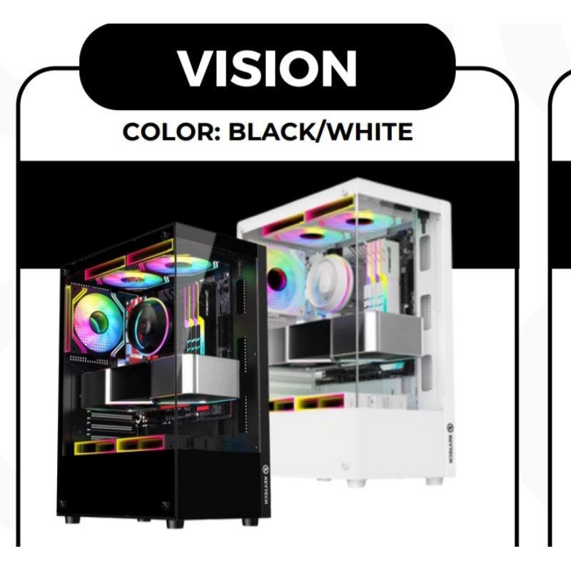 Pc Case Keytech Vision Black / White Tempered Glass Gaming Computer ...
