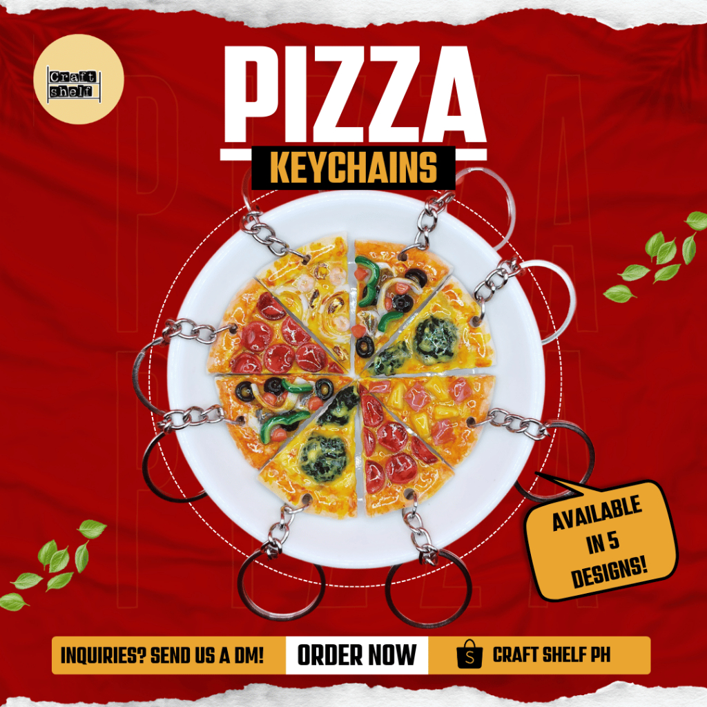 Pizza Polymer Clay Keychains (Hawaiian, Pepperoni, Spinach,Shrimp and ...