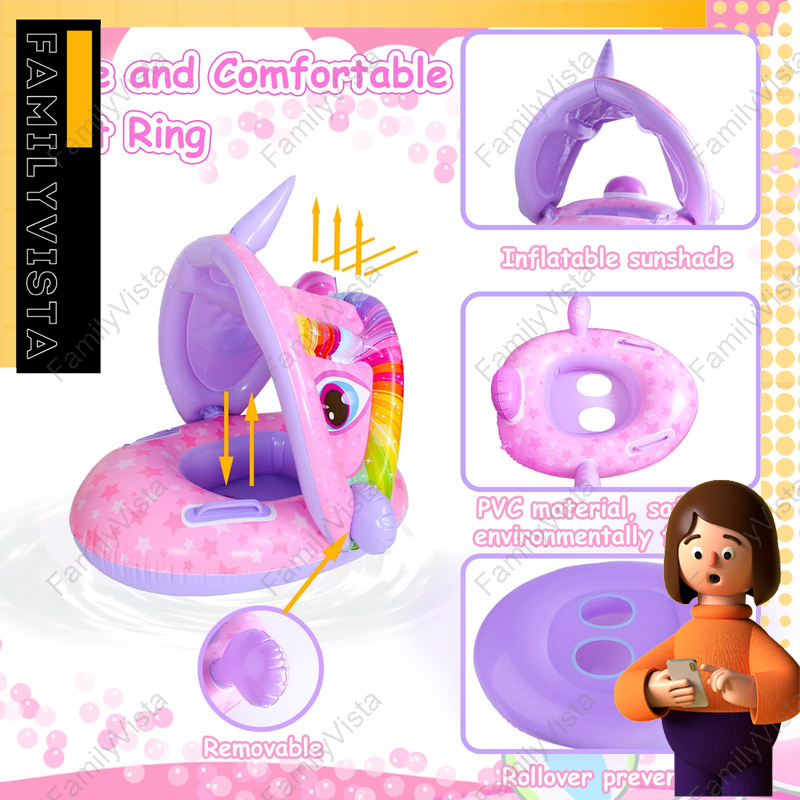 FamilyVista Baby Pool Swimming Floater Ring with Removable Canopy ...